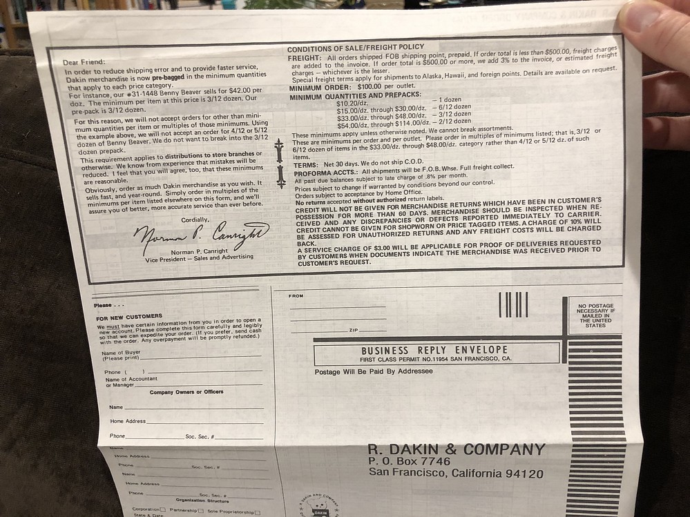 1980 Dakin Order Form, Fall - Parry Game Preserve