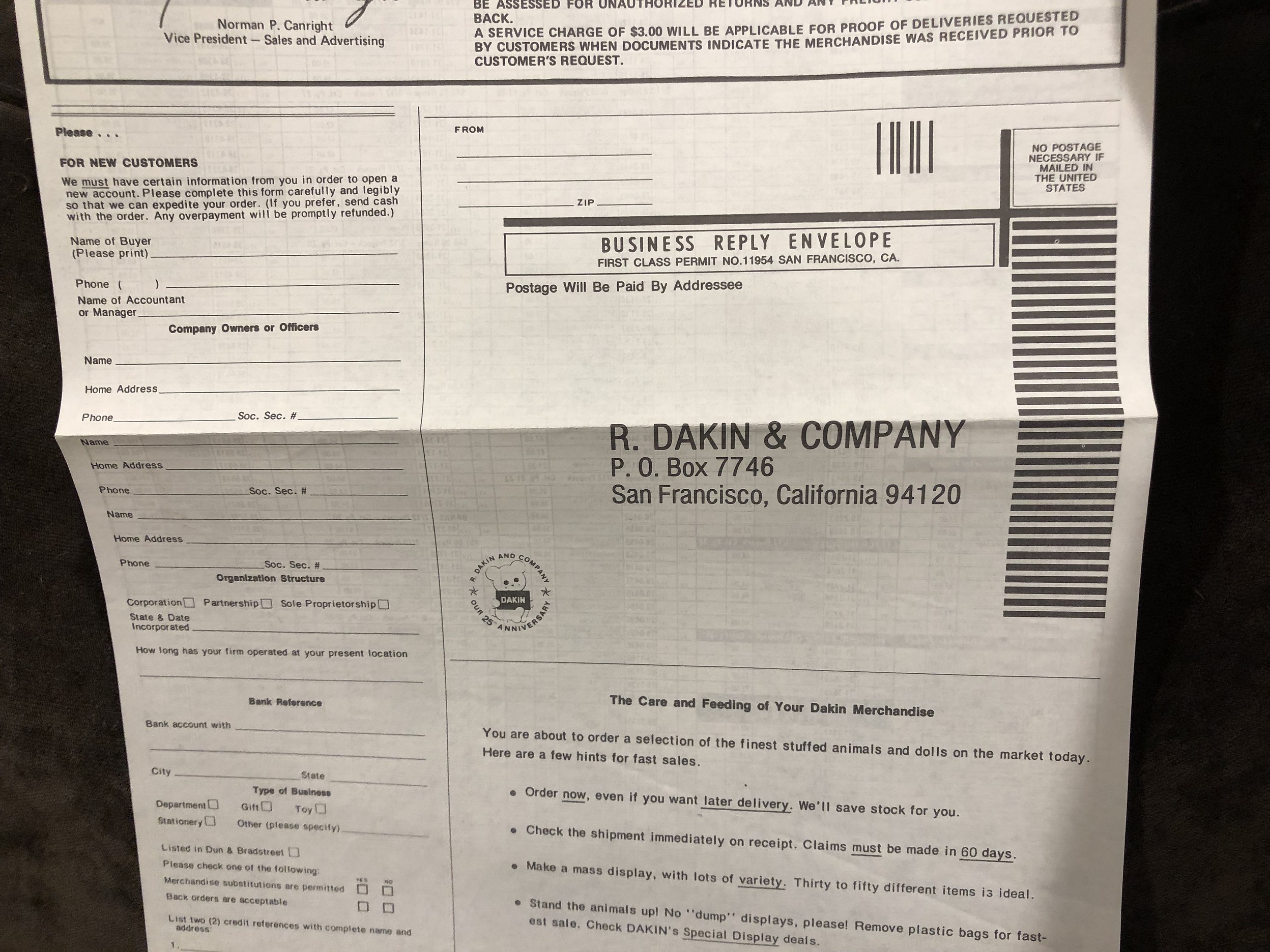 1980 Dakin Order Form, Fall - Parry Game Preserve
