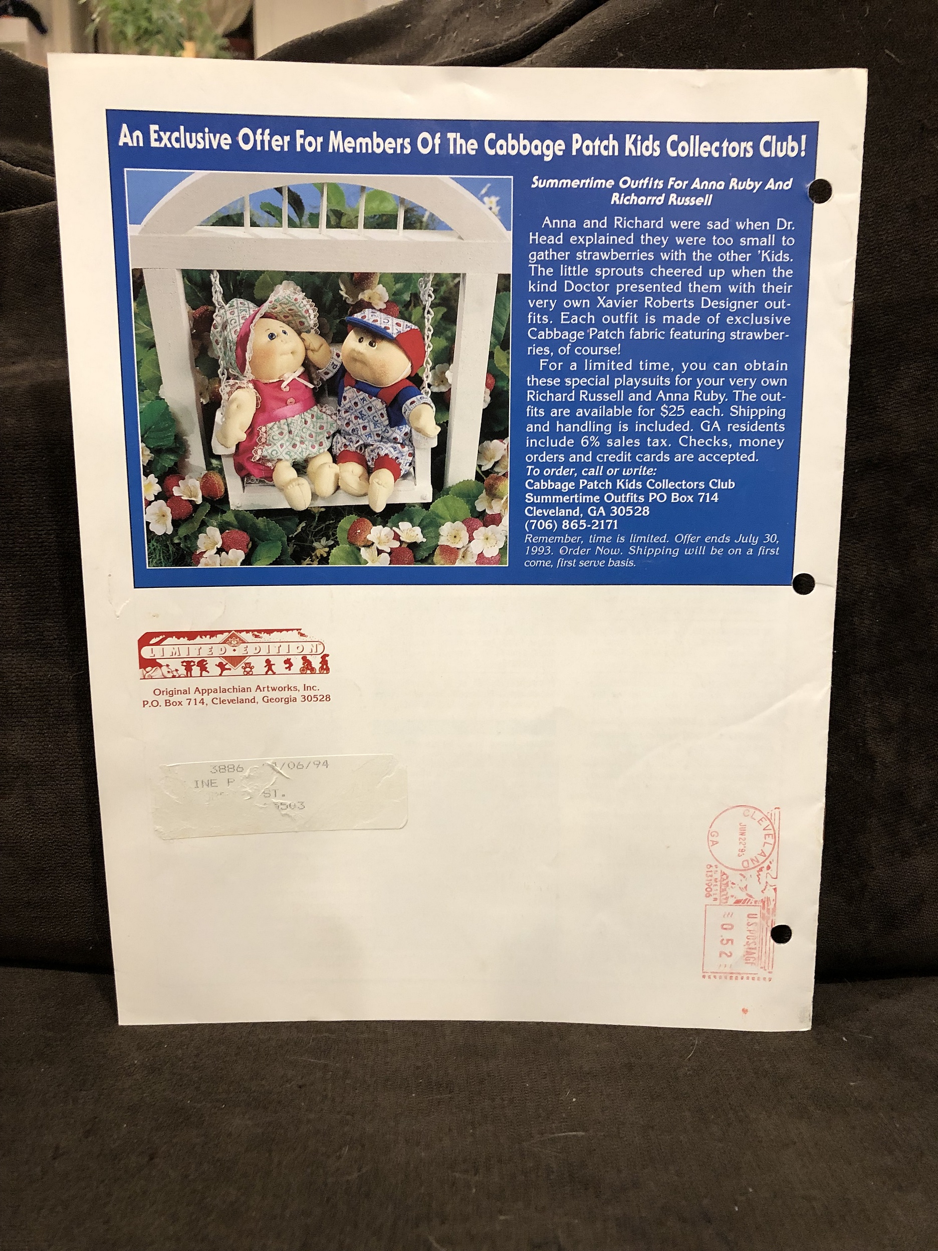 Cabbage Patch Kids - Limited Edition Newsletter - June, 1993 - Parry ...