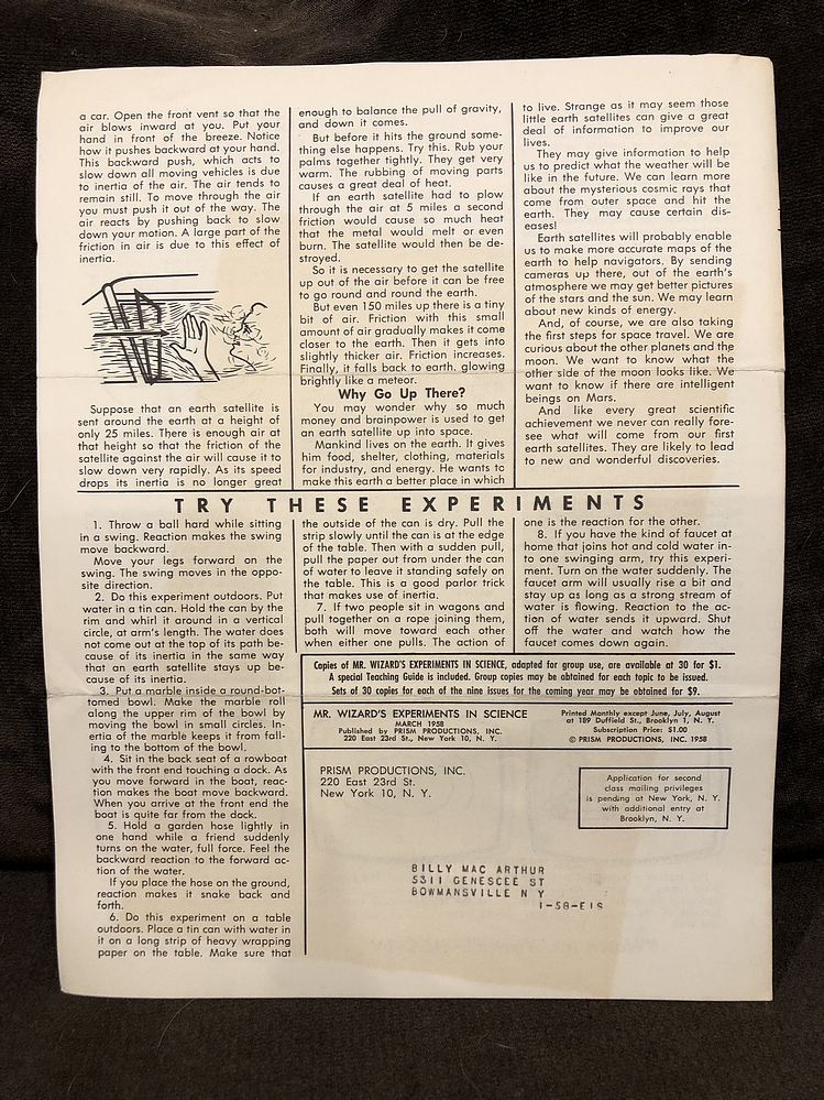 Mr. Wizard's Experiments in Science - March, 1958 - Parry Game Preserve