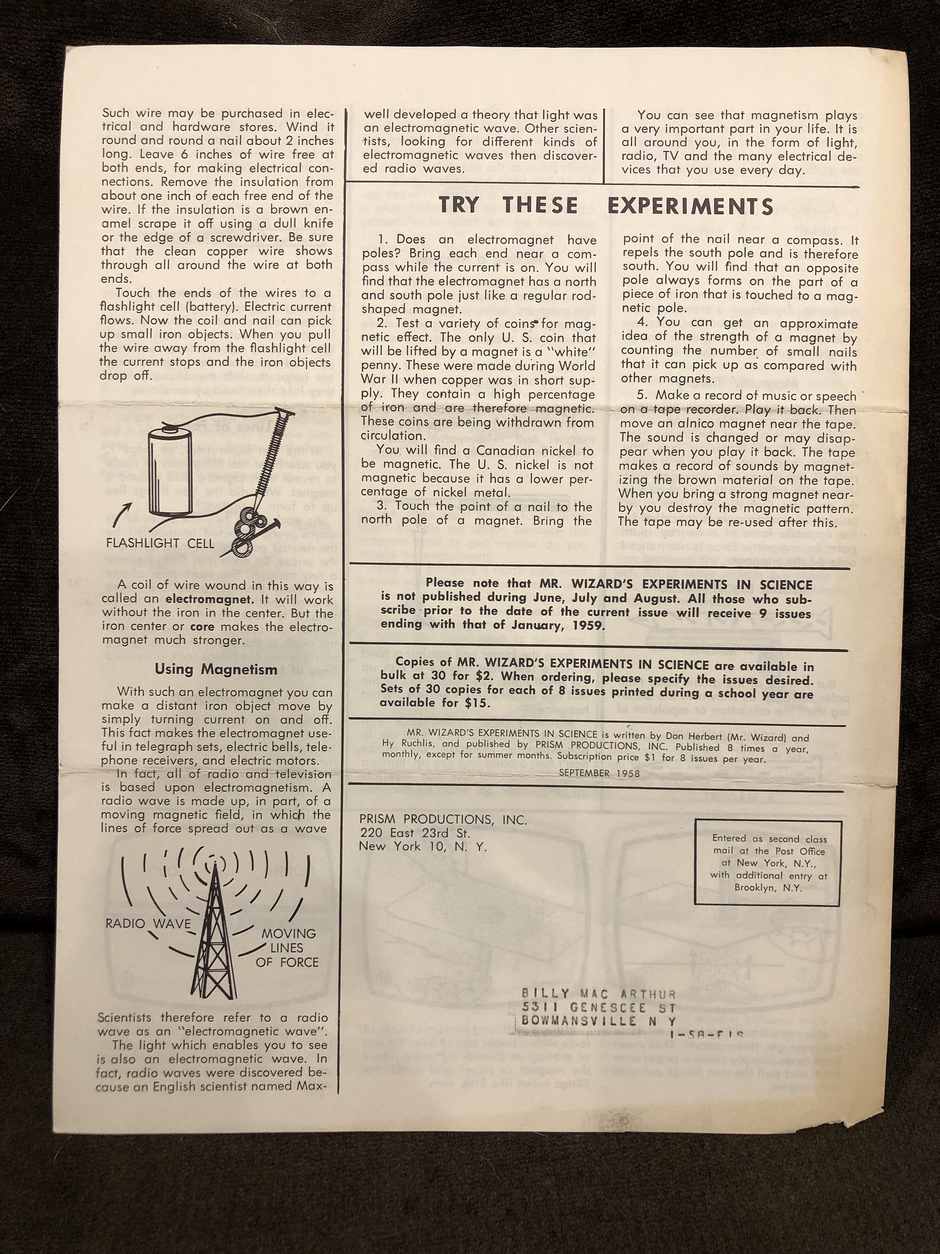 Mr. Wizard's Experiments in Science - September, 1958 - Parry Game Preserve