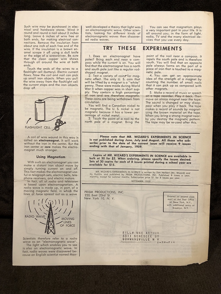 Mr. Wizard's Experiments in Science - September, 1958 - Parry Game Preserve