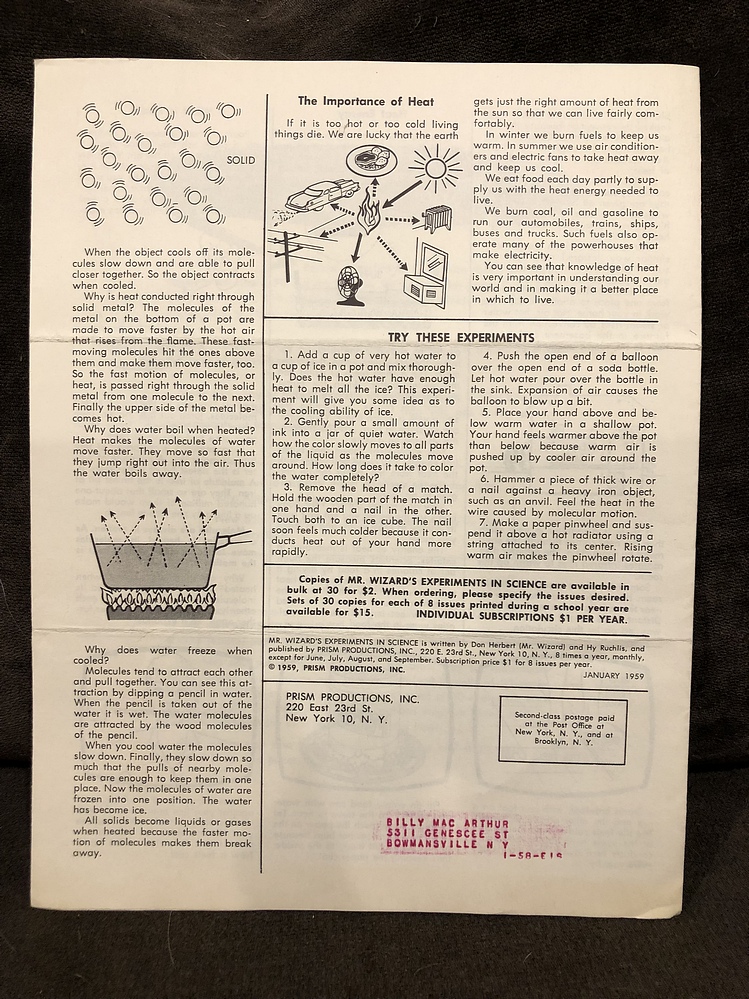 Mr. Wizard's Experiments in Science - January, 1959 - Parry Game Preserve