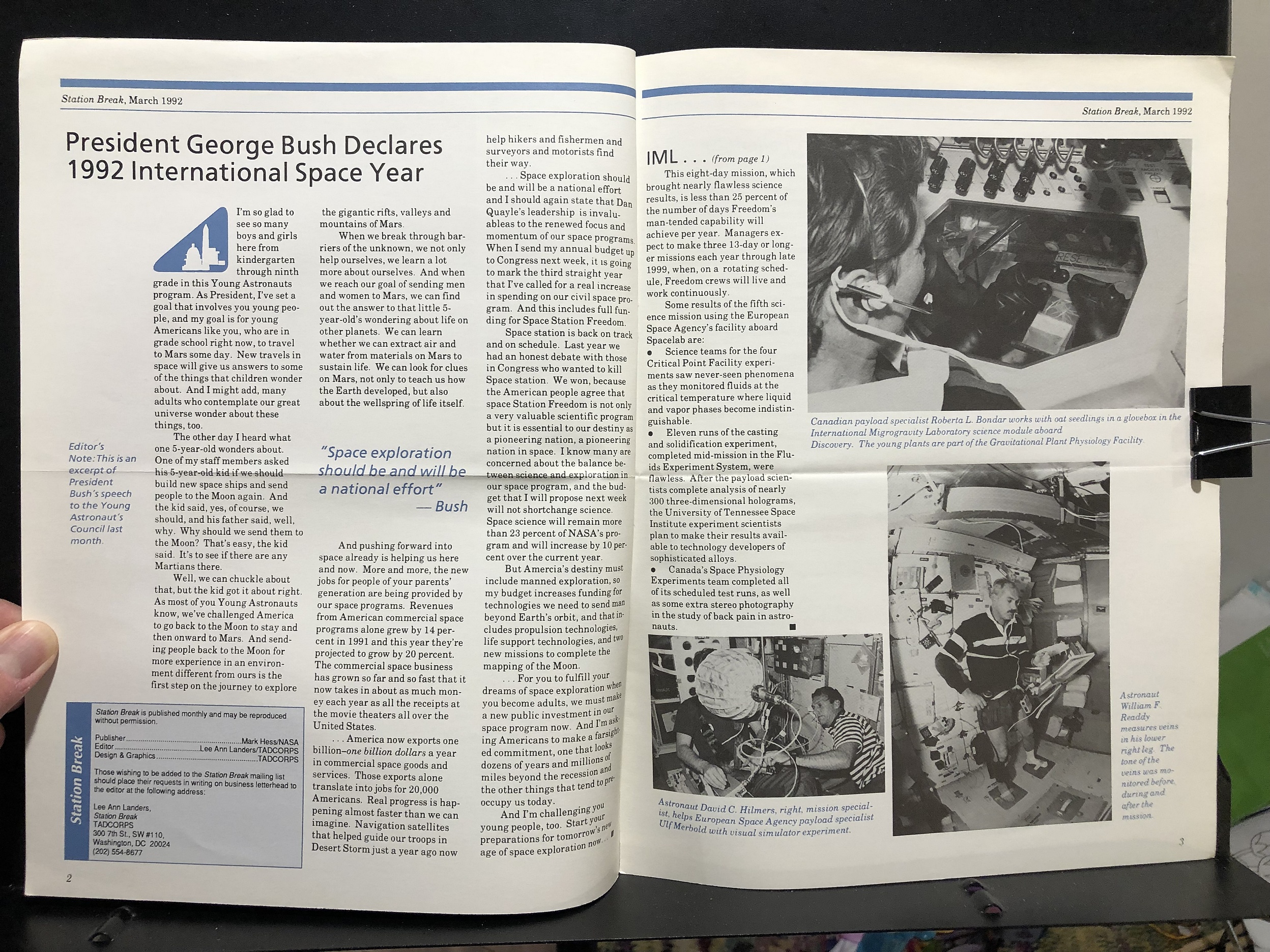 NASA Station Break Newsletter - March, 1992 - Parry Game Preserve