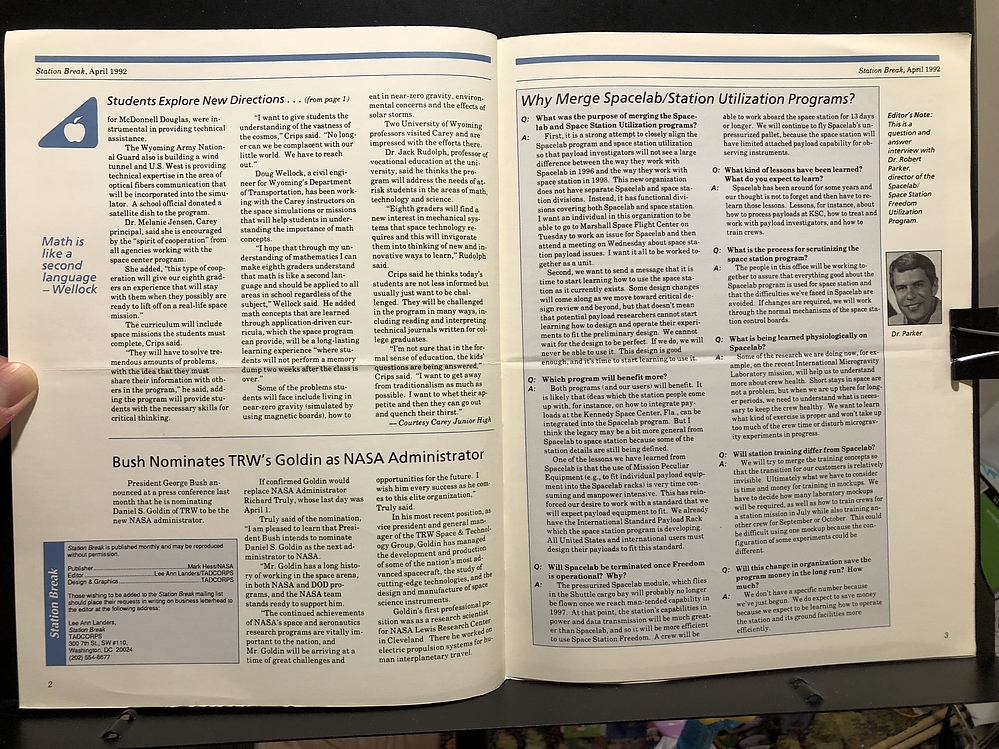 NASA Station Break Newsletter - April, 1992 - Parry Game Preserve