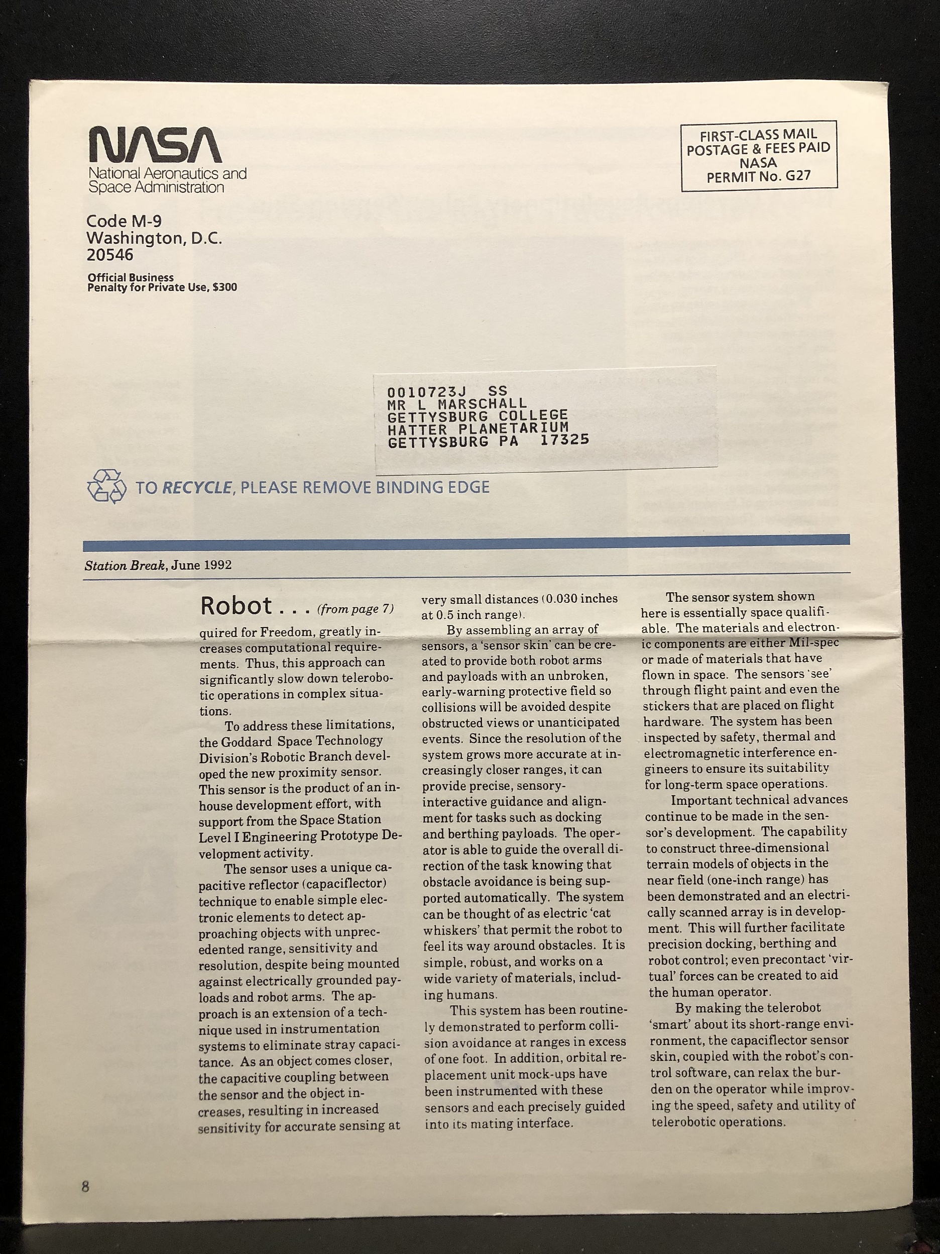 NASA Station Break Newsletter - June, 1992 - Parry Game Preserve