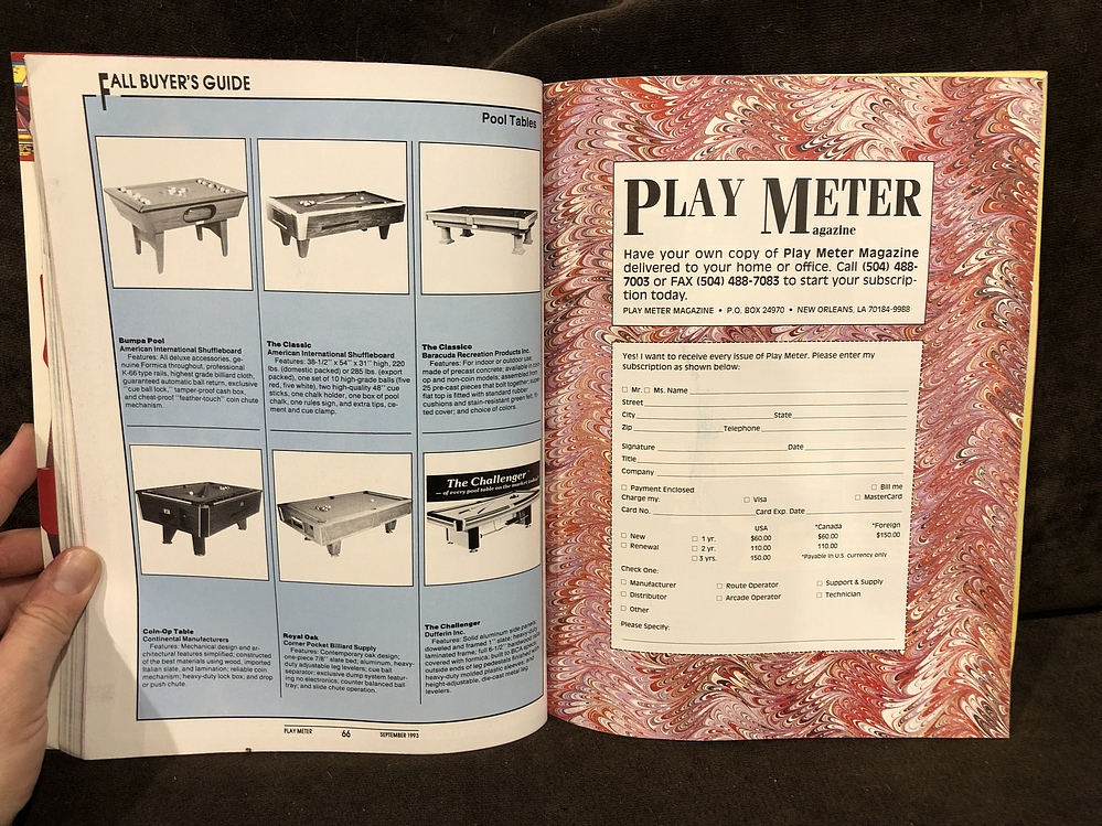 Play Meter Magazine, September, 1993 - Parry Game Preserve
