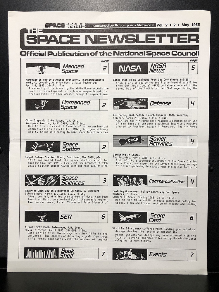 The Space Newsletter - May, 1985 - Parry Game Preserve